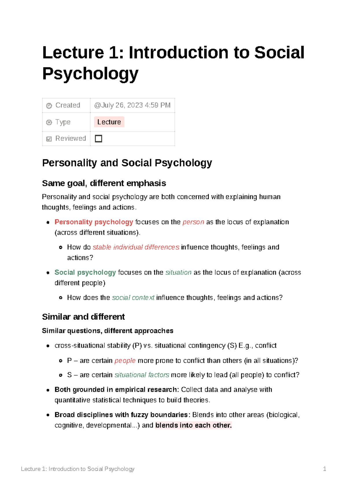 Lecture 1 Introduction to Social Psychology - Lecture 1: Introduction ...