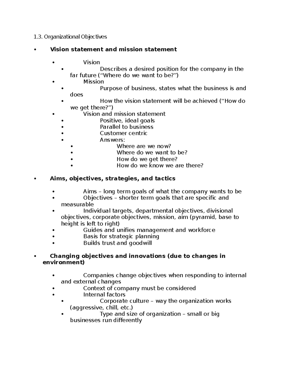 1 3 Organizational Objectives - 1. Organizational Objectives Vision ...