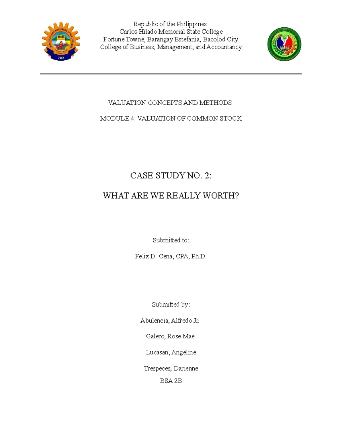 CASE Study in valuations concept and methods - Financial Markets - PUP ...