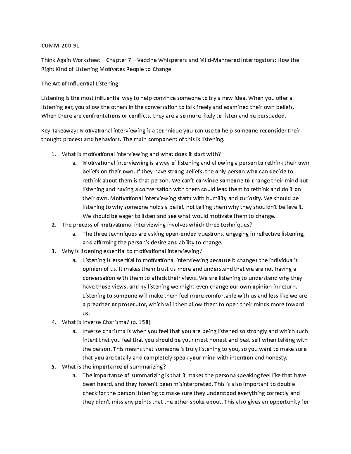 Think Again Chapter 7 wksht - COMM-200- Think Again Worksheet – Chapter ...