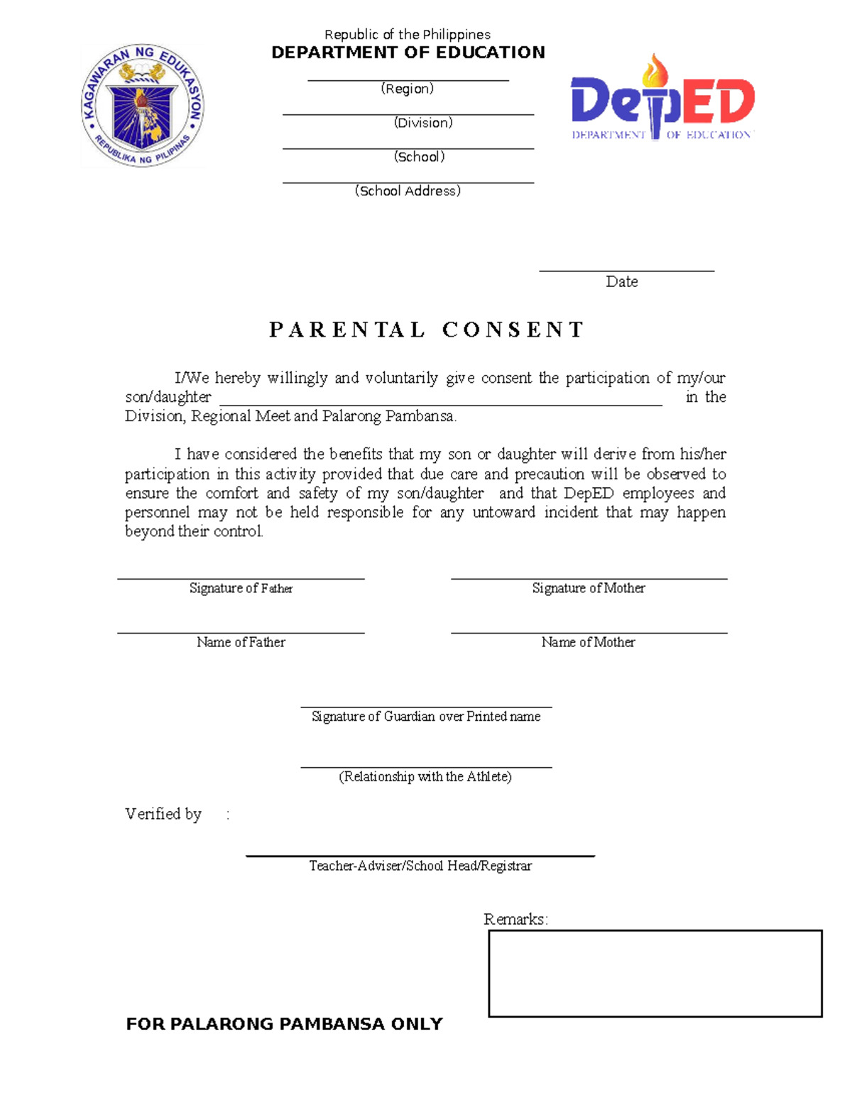 Parental-Consent-Form - Republic of the Philippines DEPARTMENT OF ...