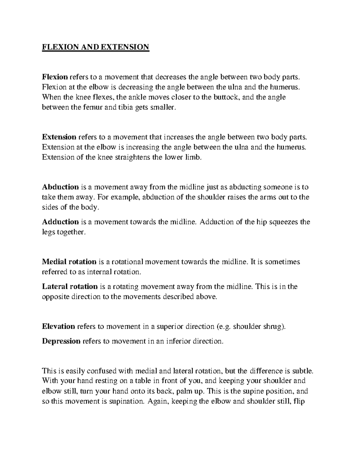 Locomotor and Non locomotor - FLEXION AND EXTENSION Flexion refers to a ...