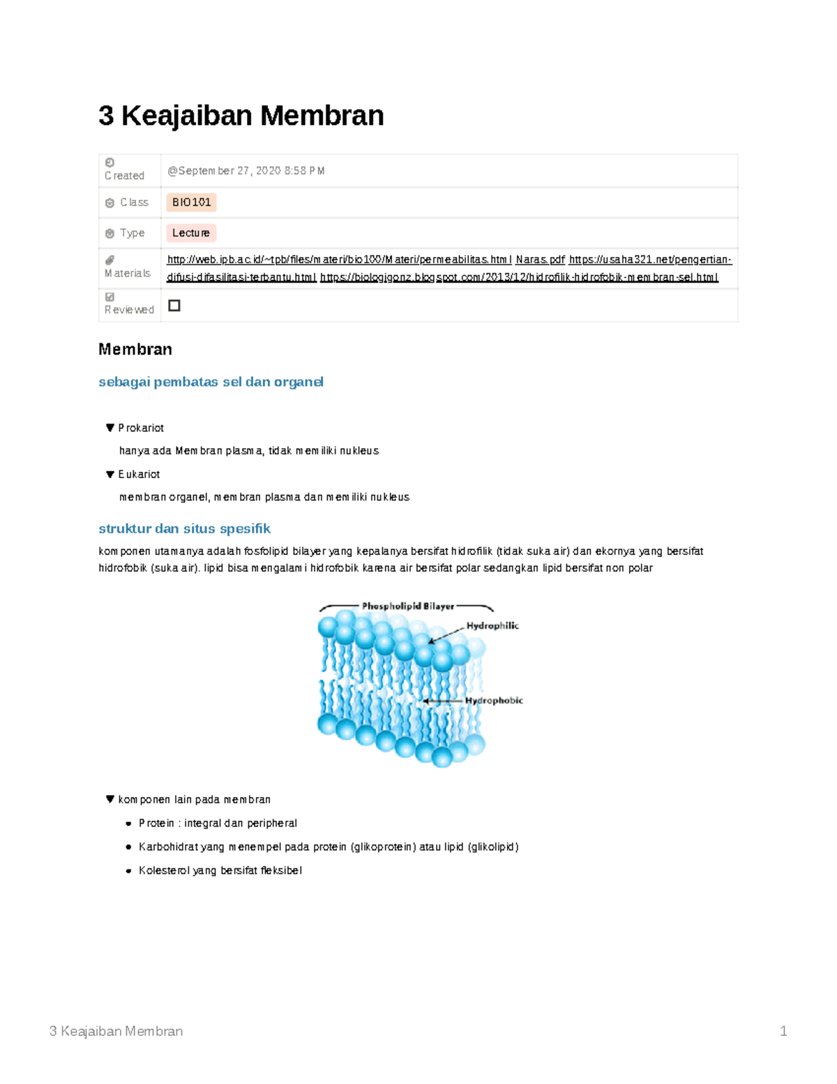 3 Keajaiban Membran - catatan kuliah - 3 Keajaiban Membran Created Class BIO Type Lecture ...