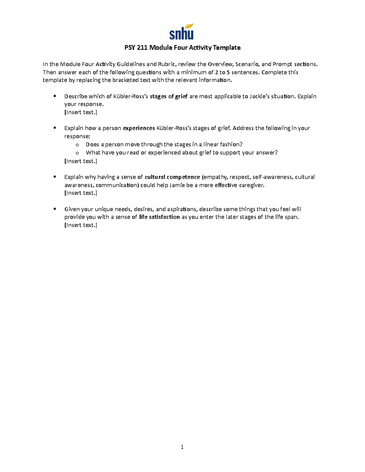 PSY 211 Module Four Activity Template - Then answer each of the ...