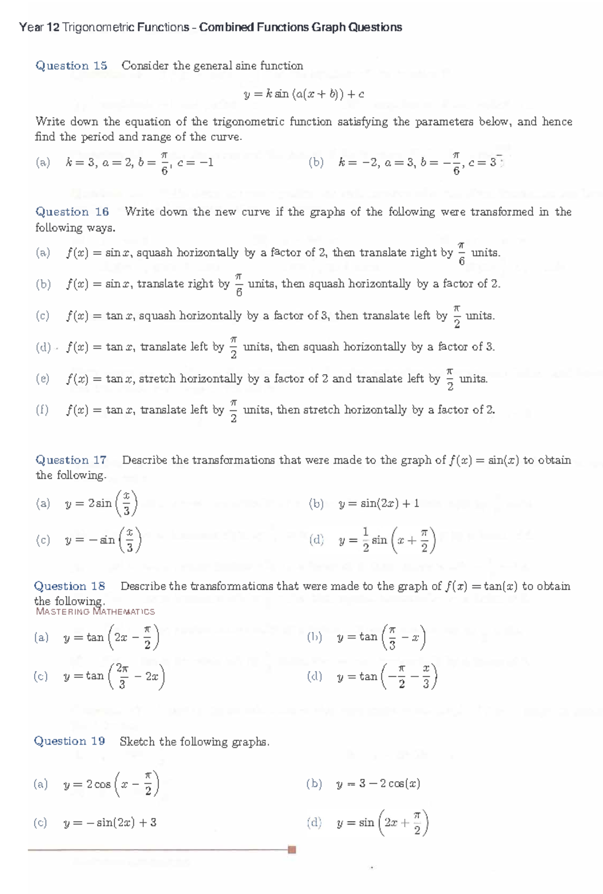Mansw Trig Graph Comb Trans Wksht - Year 1 2 Trigonometric Functions ...
