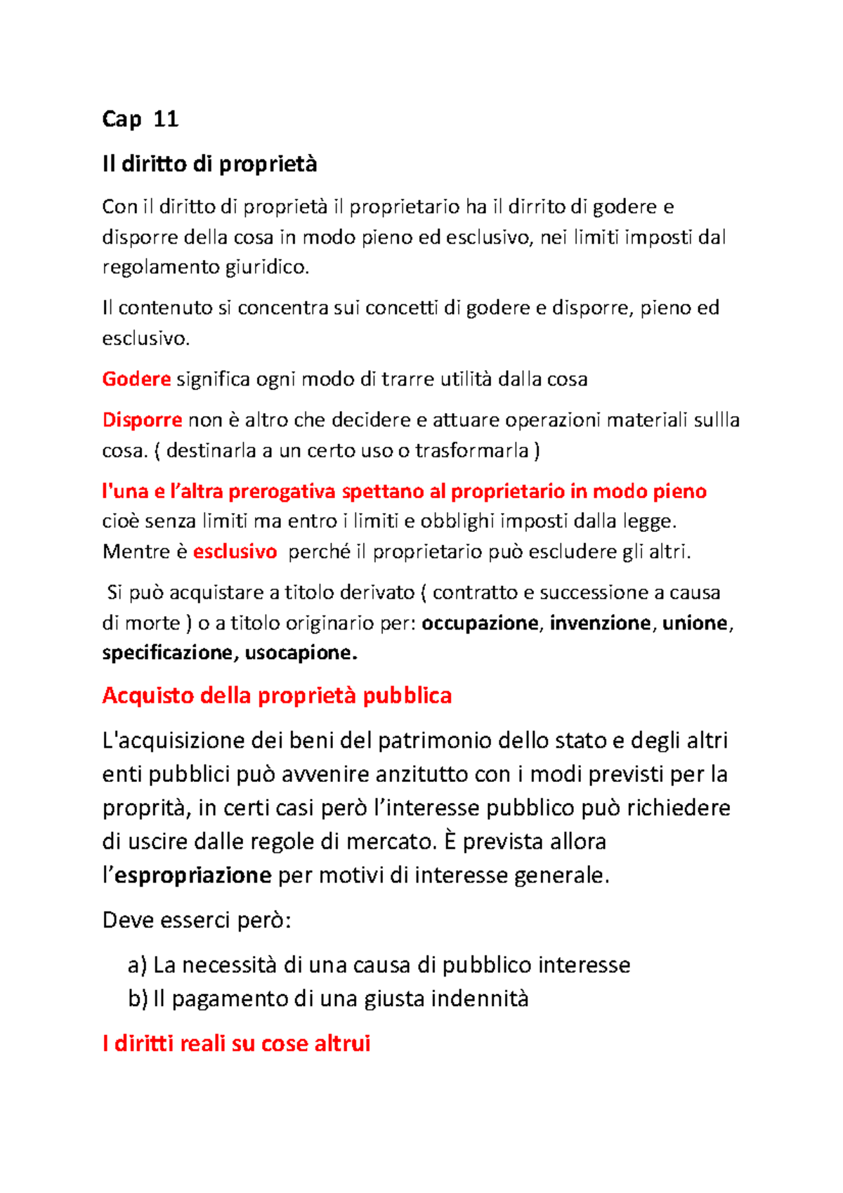 Documento 40 - Appunti lezione - Cap 11 Il diritto di proprietà Con il ...