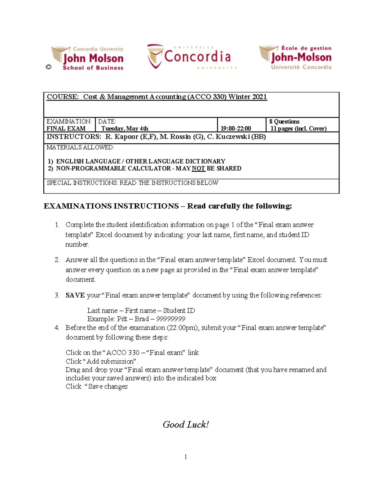 Acco 330 Final Winter 2021 Acco 330 Concordia Studocu