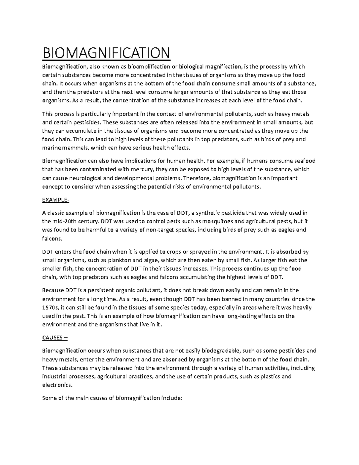 Biomagnification - BIOMAGNIFICATION Biomagnification, also known as ...