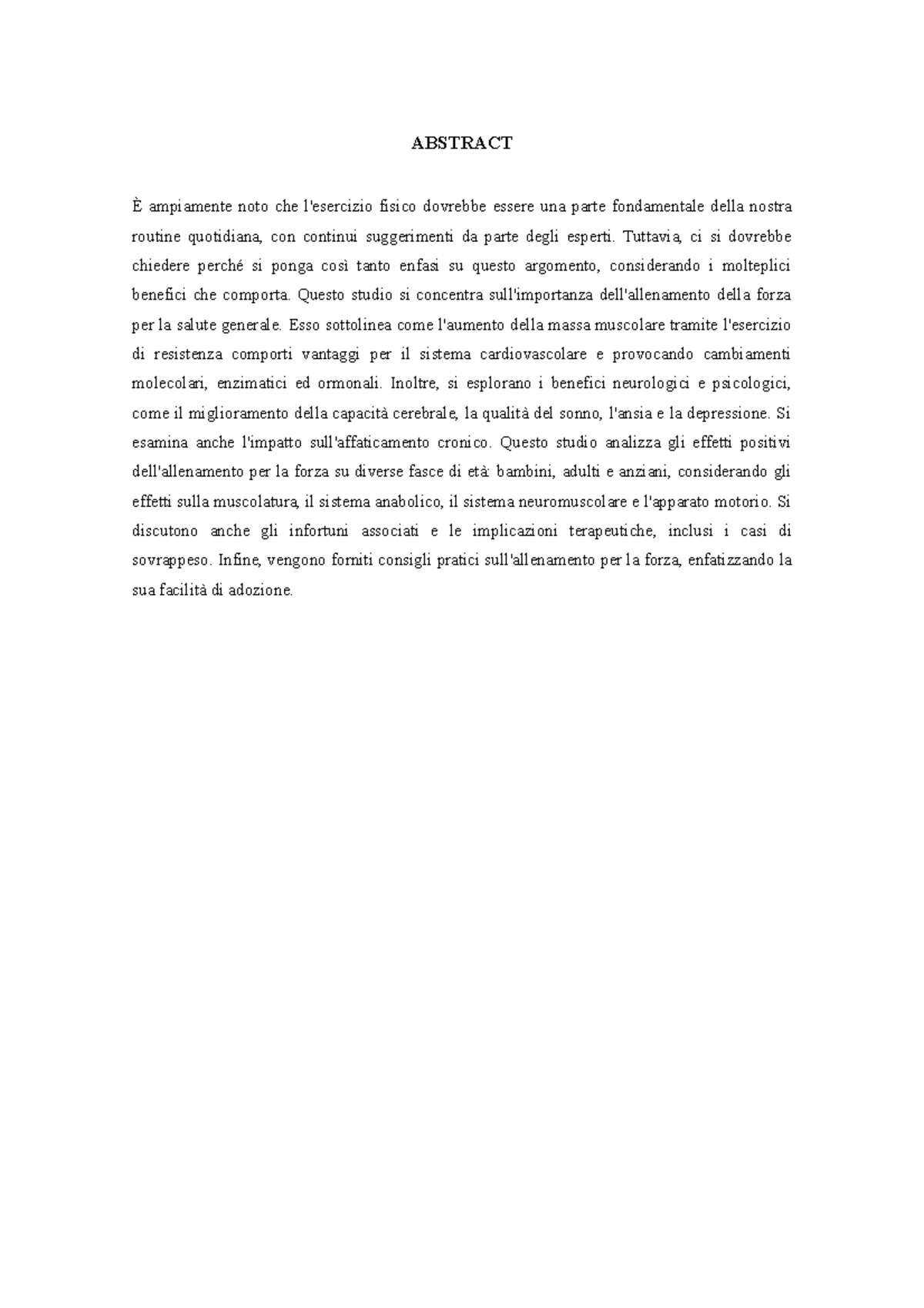Abstract TESI STRENGHT - ABSTRACT È ampiamente noto che l'esercizio ...