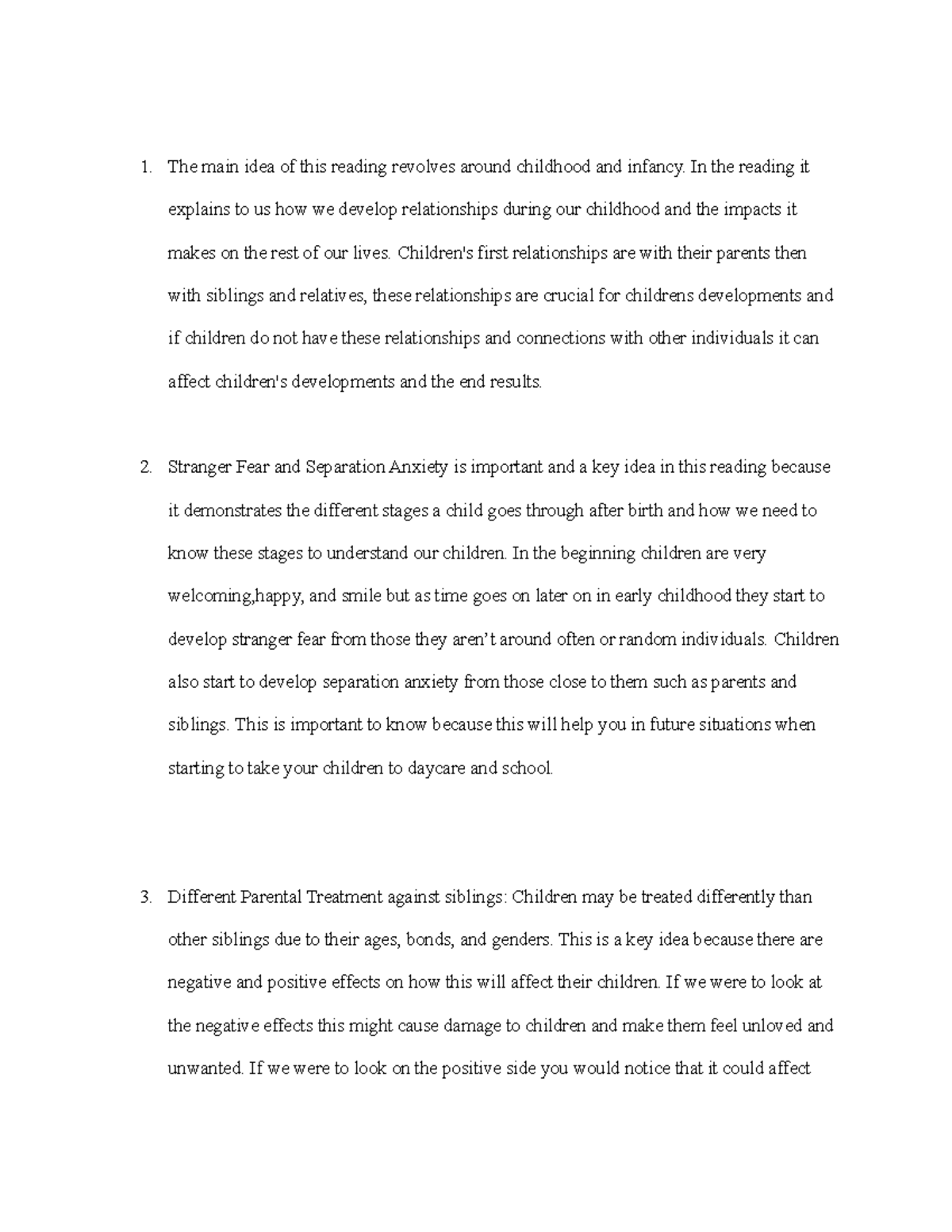 Reading 1 Concept Child and Infancy - The main idea of this reading ...