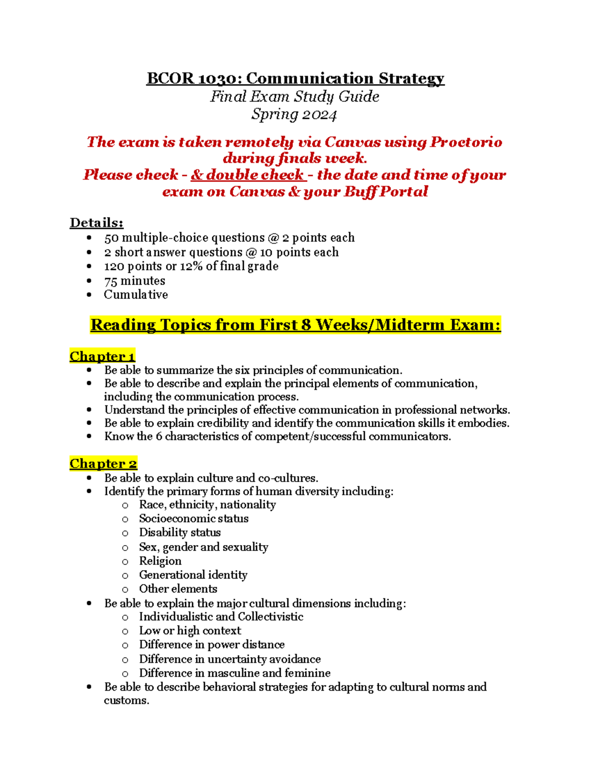 Comms Final Study Guide - BCOR 1030: Communication Strategy Final Exam ...