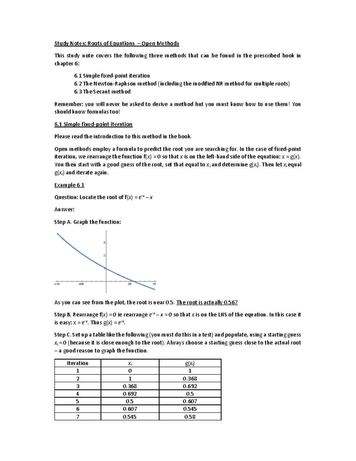 Study Notes Roots of Equations - Open Methods Rev A - Study Notes ...