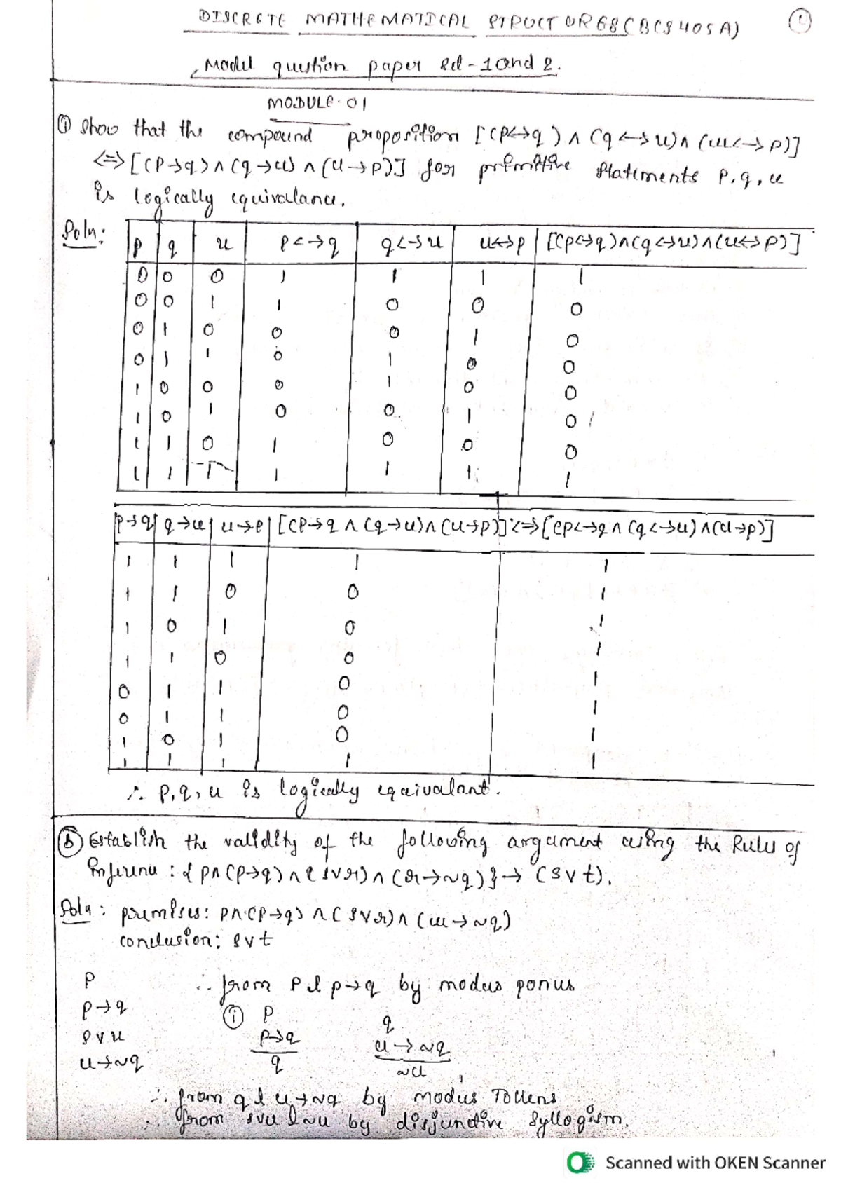 DMS model paper solutions - DISCRETE MATHEMATICAL c Model question paper 1and 2. MODULE 01 1 ...