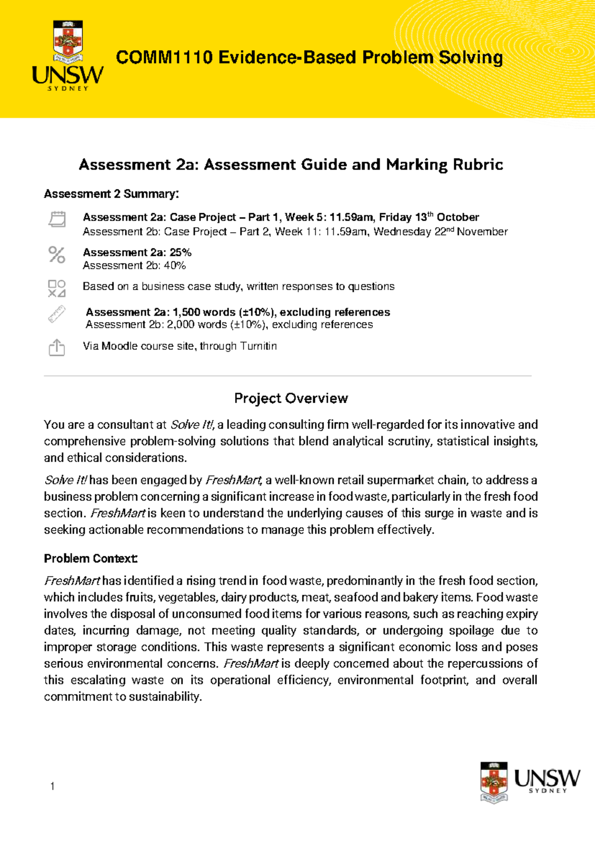 COMM1110 - Assessment 2a Guide and Marking Rubric 2023T3 - COMM1110 Evidence-Based Problem ...