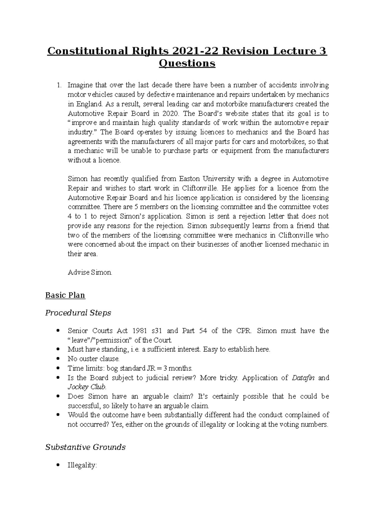 Constitutional Rights 2021-22 Revision Lecture 3 Questions Annotated ...