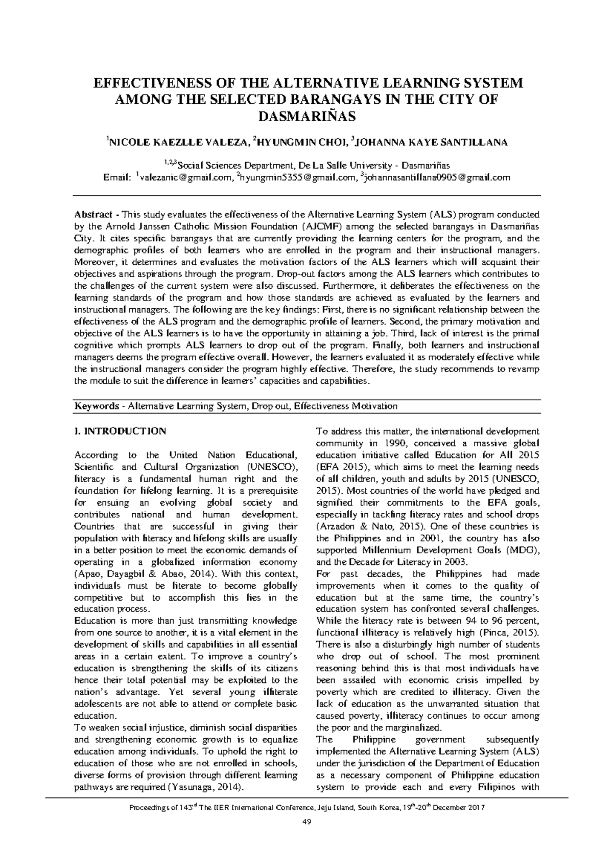 Research Paper - Proceedings of 143rd The IIER International Conference ...