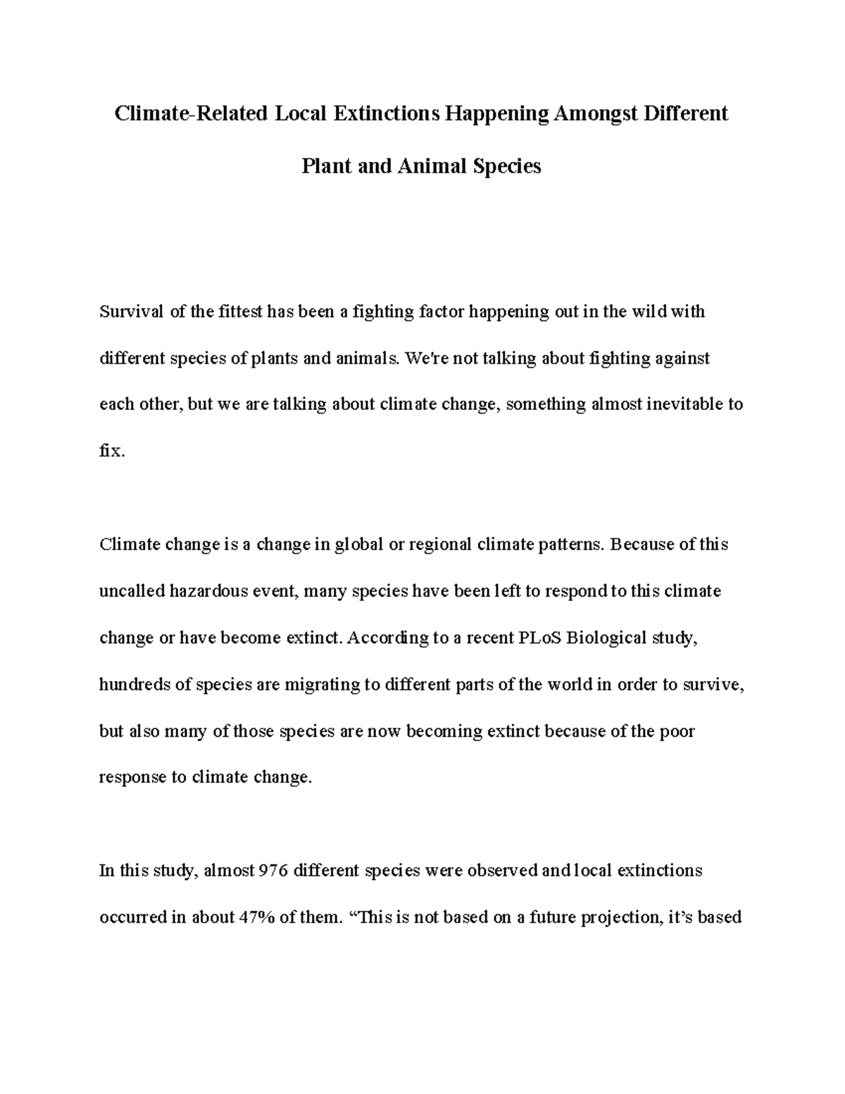 Bio 5A Article- Biology 5A Lab - Climate-Related Local Extinctions ...