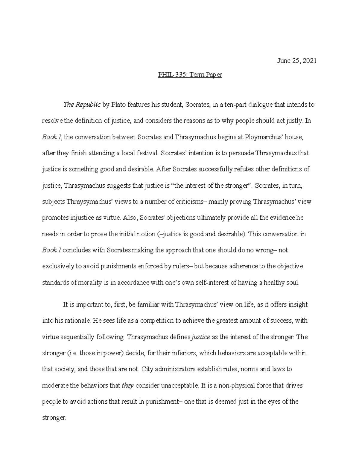 PHIL 3351- Term Paper - Analysis of The Republic by Plato - June 25 ...
