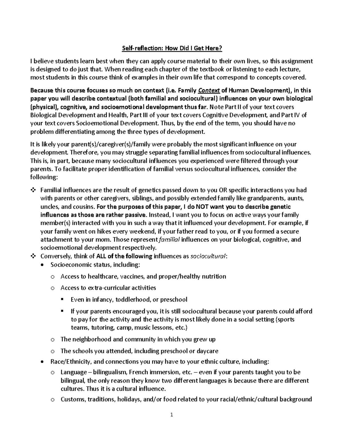 Self-reflection Instructions - Self-reflection: How Did I Get Here? I ...