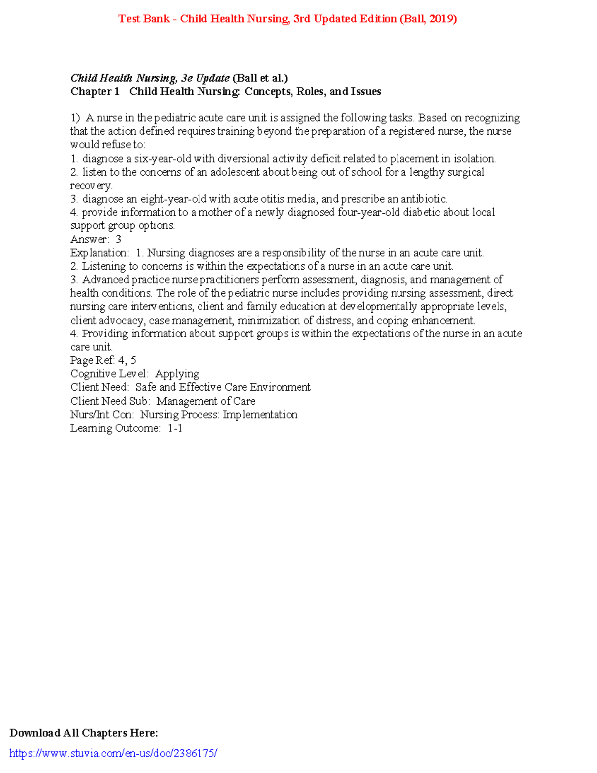 Test Bank - Child Health Nursing, 3rd Updated Edition (Ball, 2019 ...