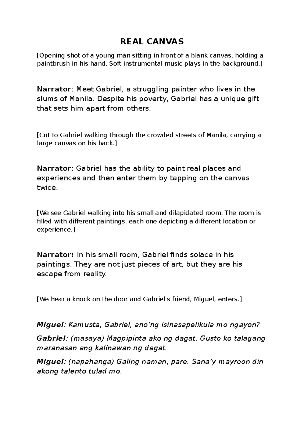 FILM Script - REAL CANVAS [Opening shot of a young man sitting in front ...