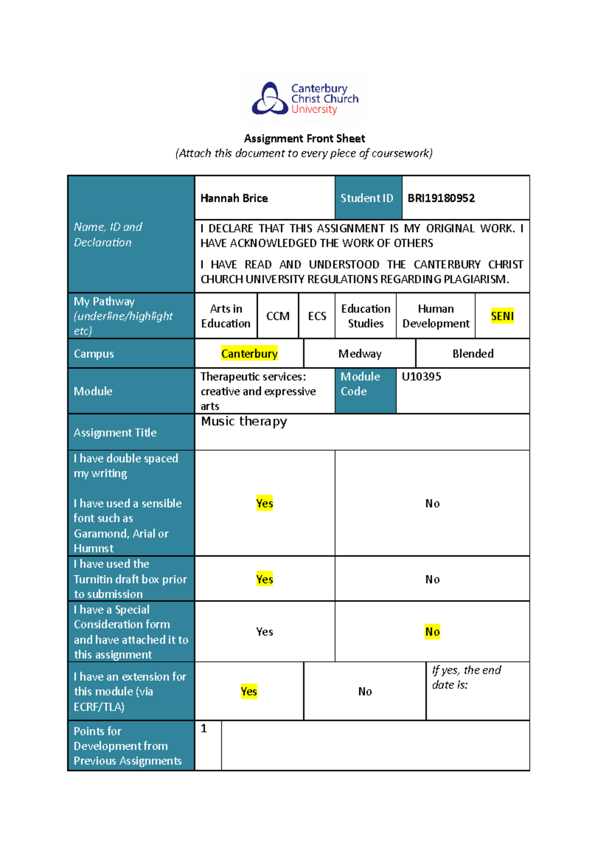 Assignment Front Sheet for presentatin - Assignment Front Sheet (Attach ...