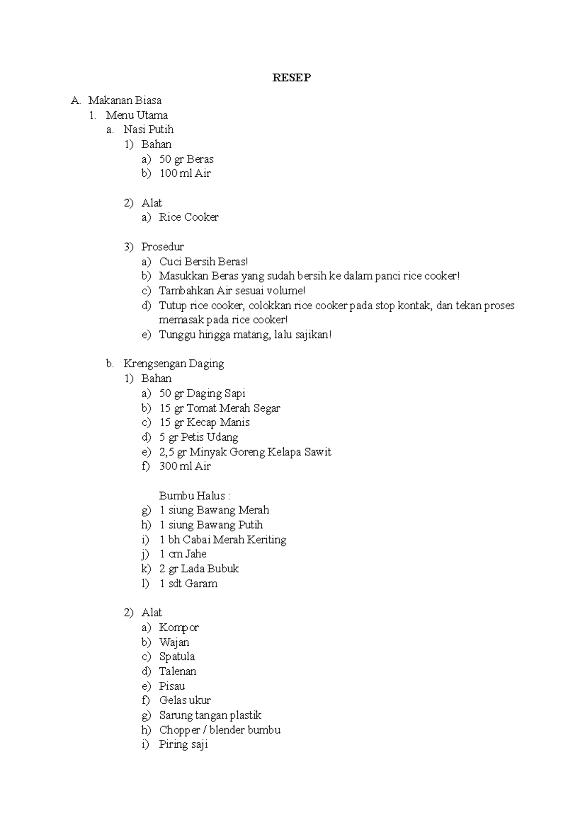 Resep Makanan Biasa, Lunak, Saring - RESEP A. Makanan Biasa 1. Menu ...