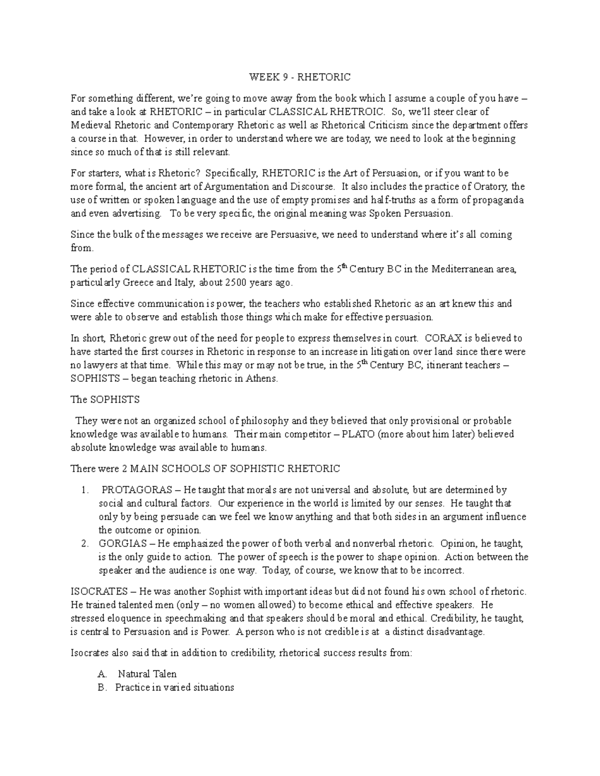 WEEK 9 Rhetoric Lecture Notes - WEEK 9 - RHETORIC For something ...