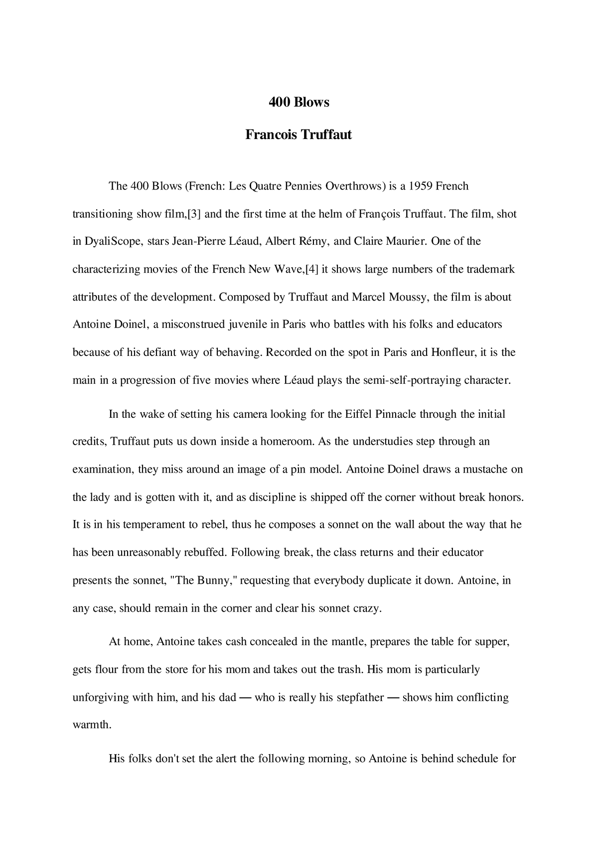 400 Blows by Francois Truffaut - 400 Blows Francois Truffaut The 400 ...