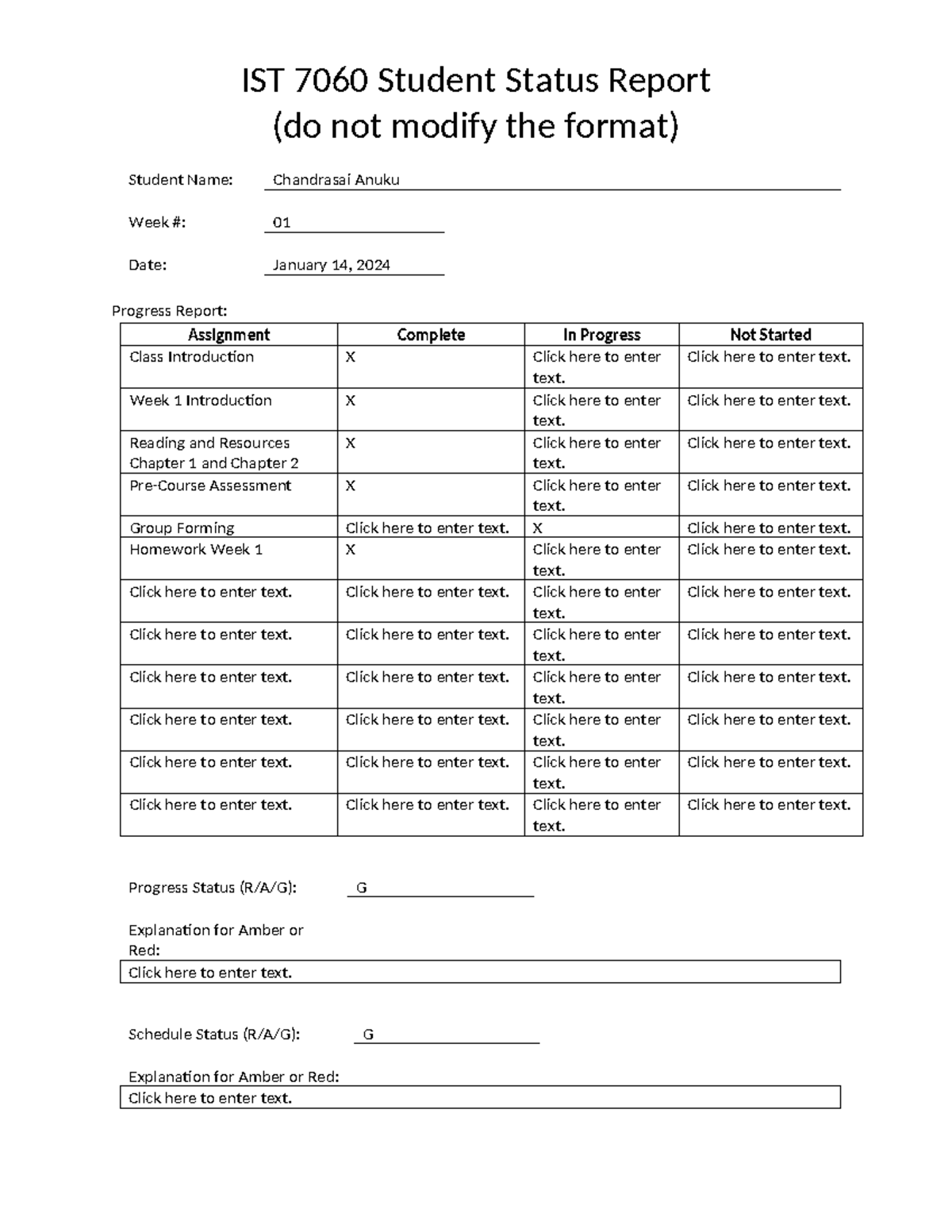 IST 7060 Student Status Report Template Anuku - IST 7060 Student Status ...