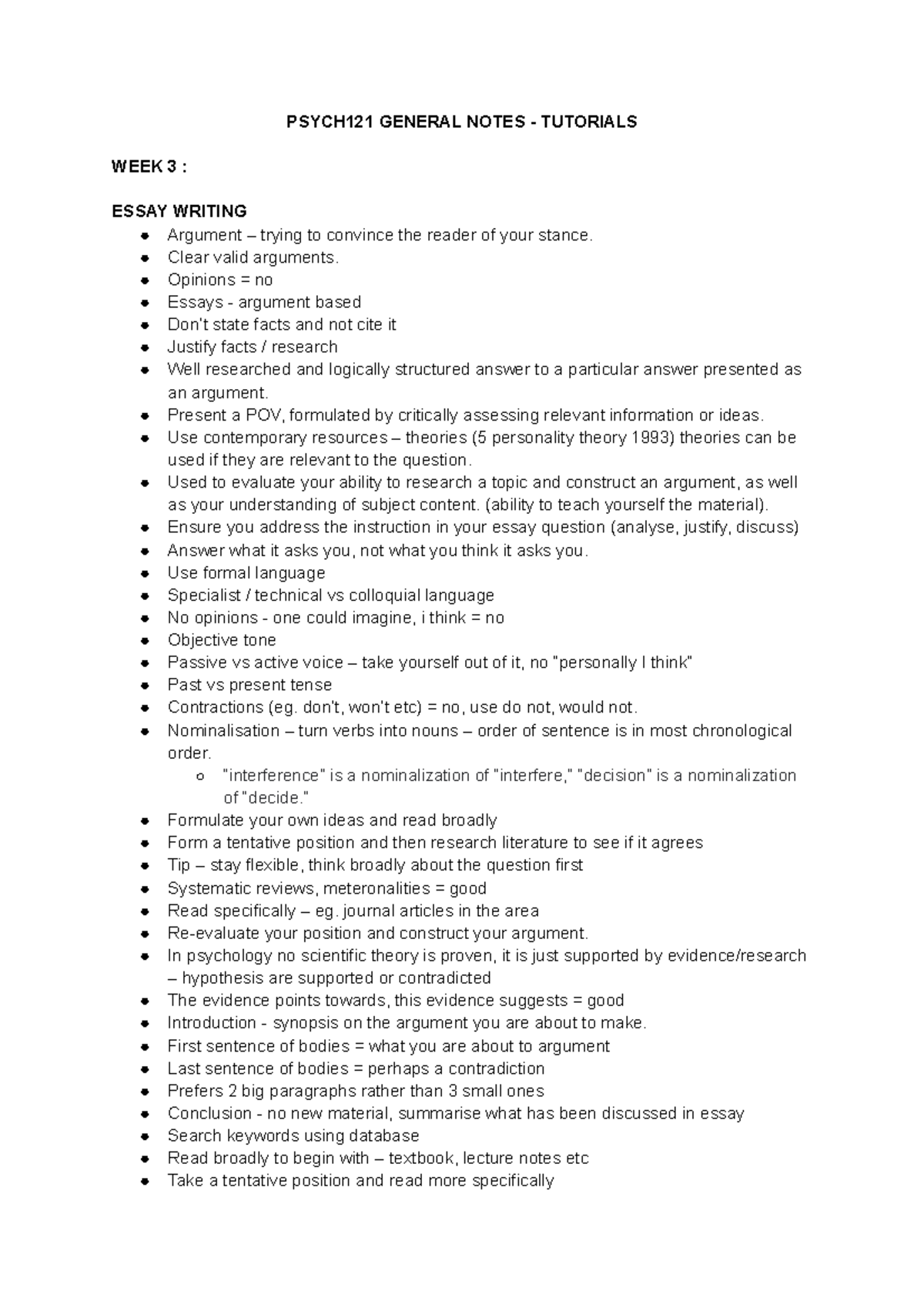Psych 121 General Notes - Tutorials - PSYCH121 GENERAL NOTES ...