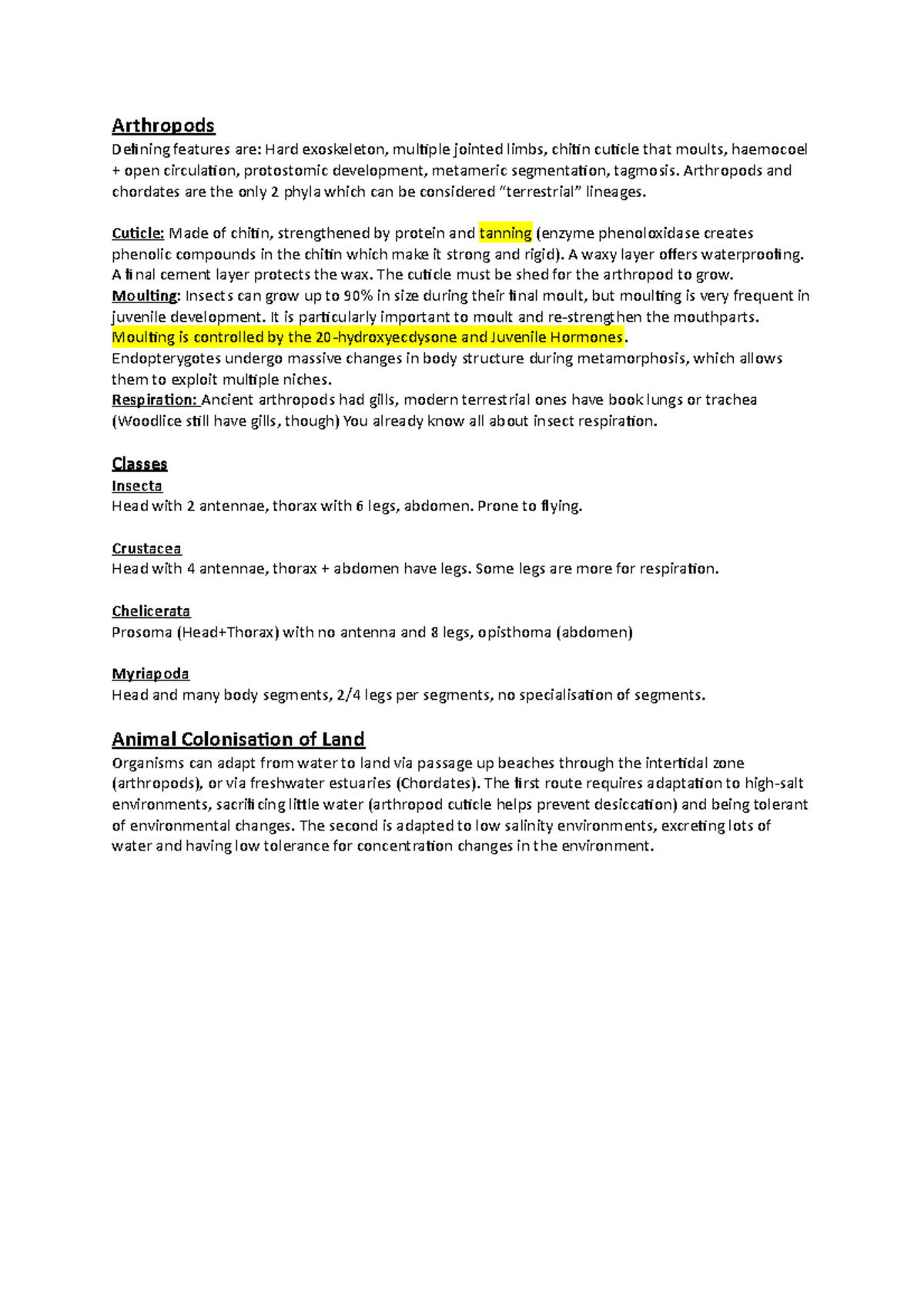 09 - Arthropods - Lecture notes 9 - Arthropods Defining features are ...