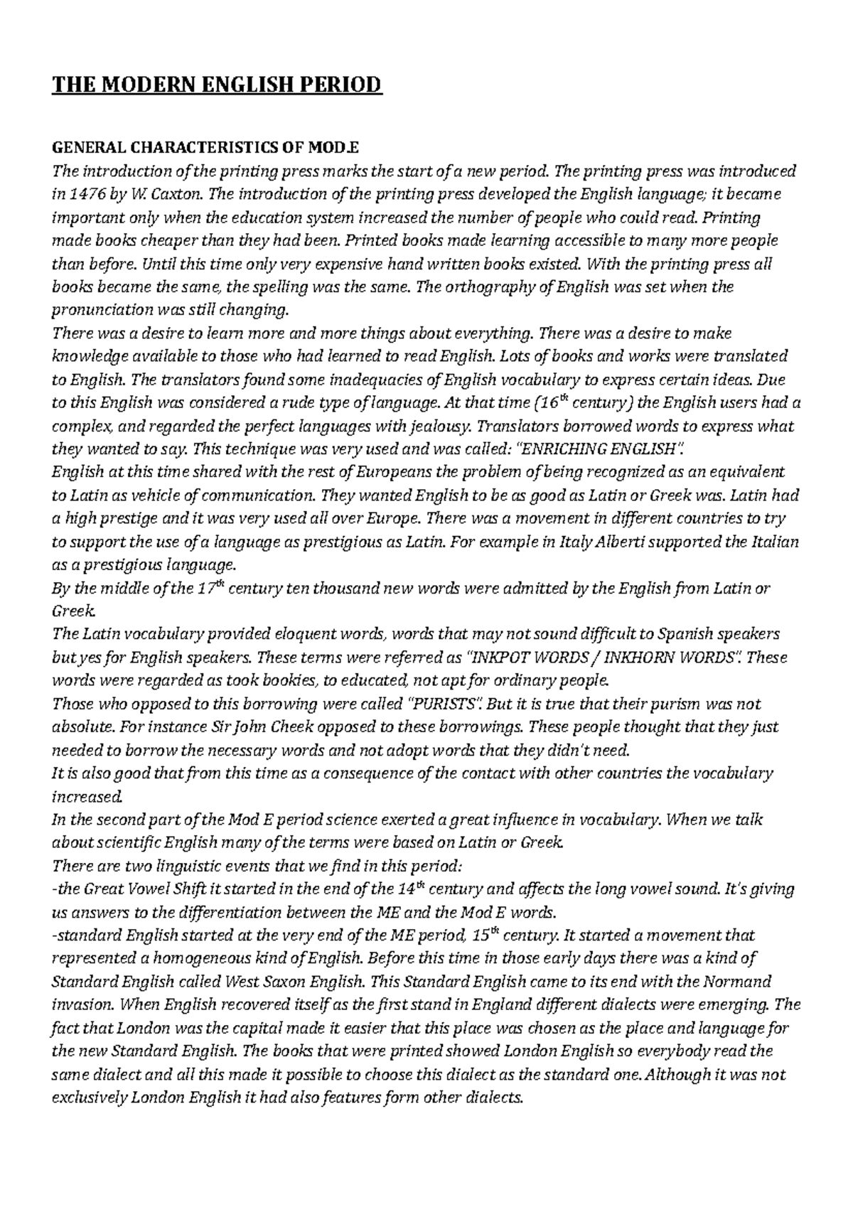 Practical The Modern English Period THE MODERN ENGLISH PERIOD