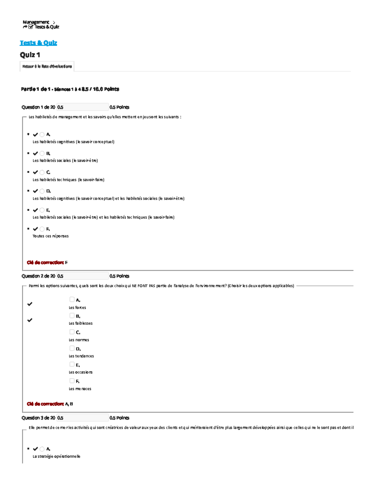 QUIZ 1 - Chapitres 1 à 4 - Questions et réponses - Management Tests ...