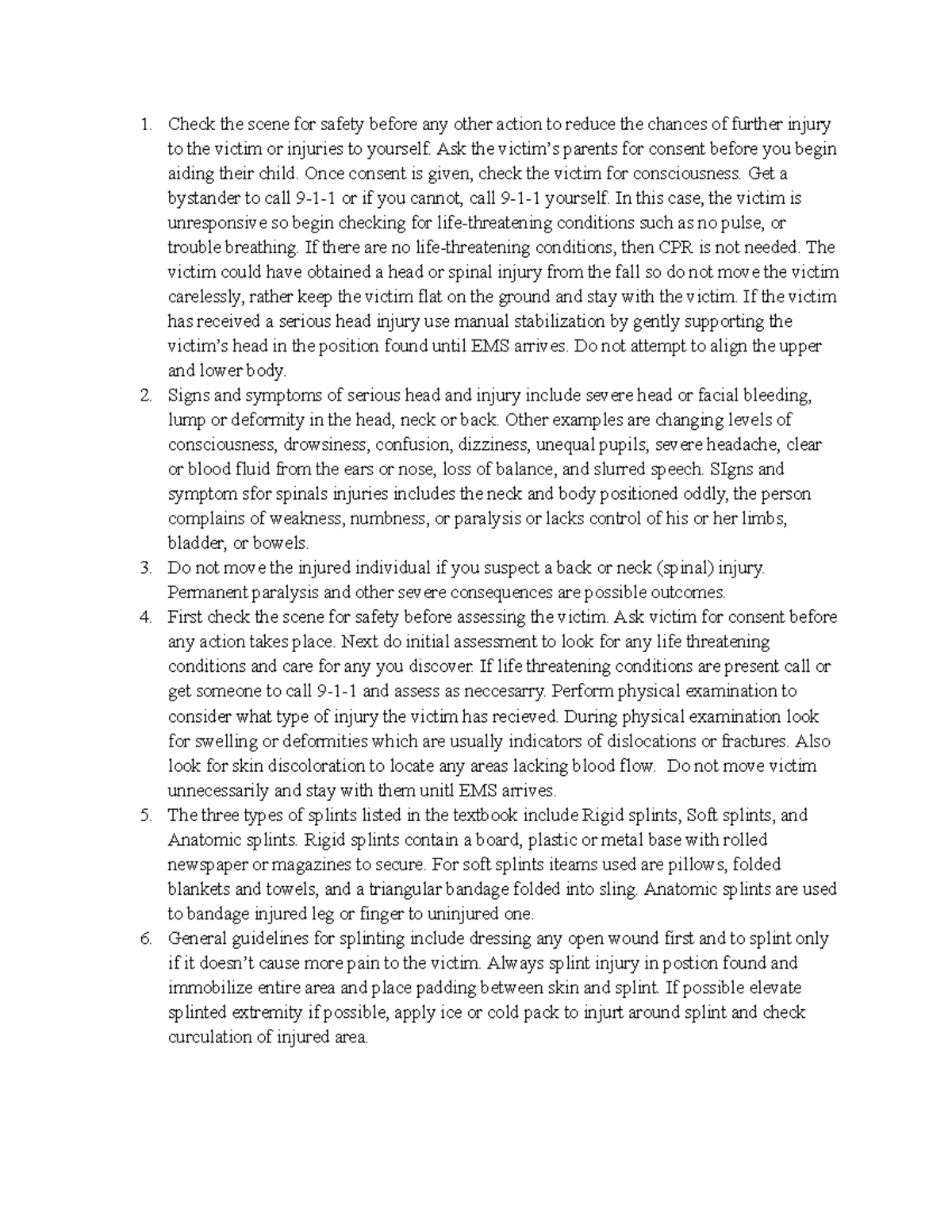 Head and Spinal Injuries Writting Assignment - Check the scene for ...