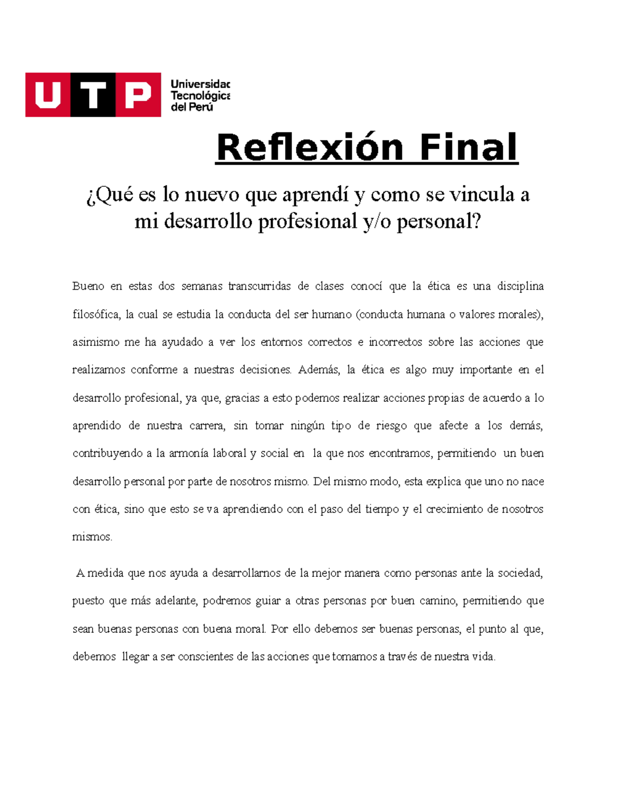 Semana 02 - Reflexión final - Reflexión Final ¿Qué es lo nuevo que ...