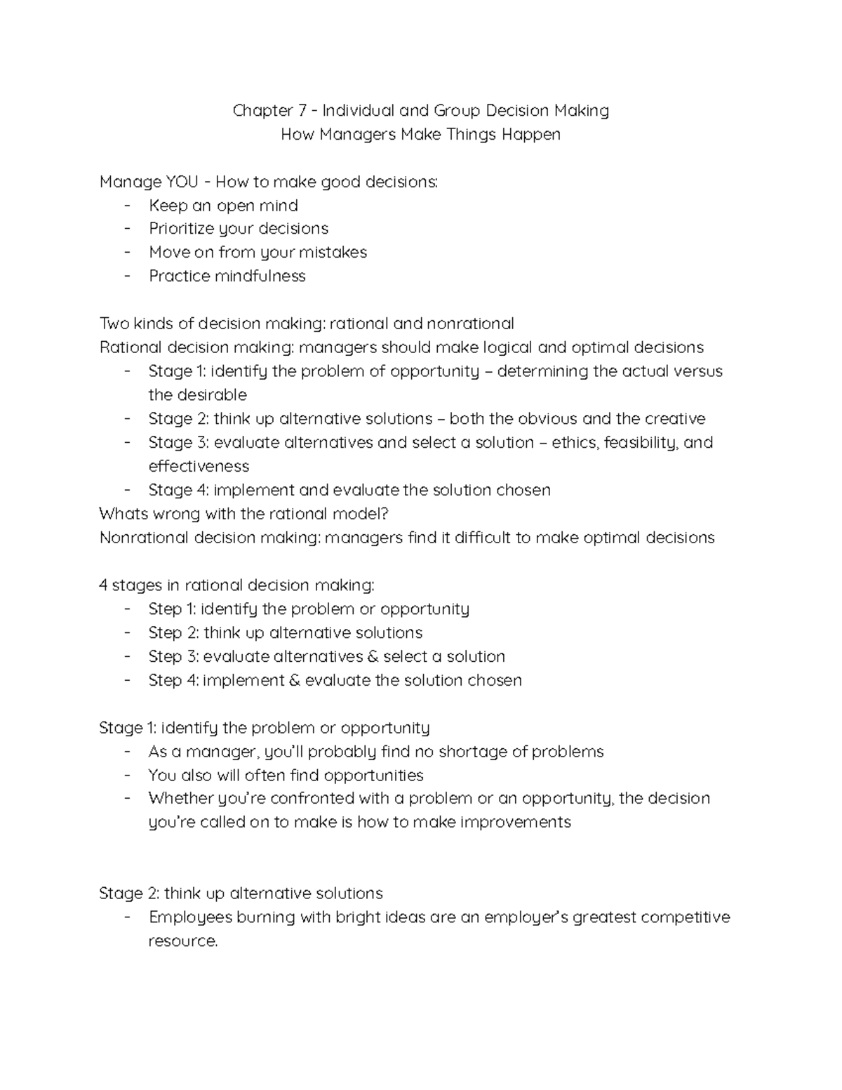 Chapter 7 management - Chapter 7 - Individual and Group Decision Making ...