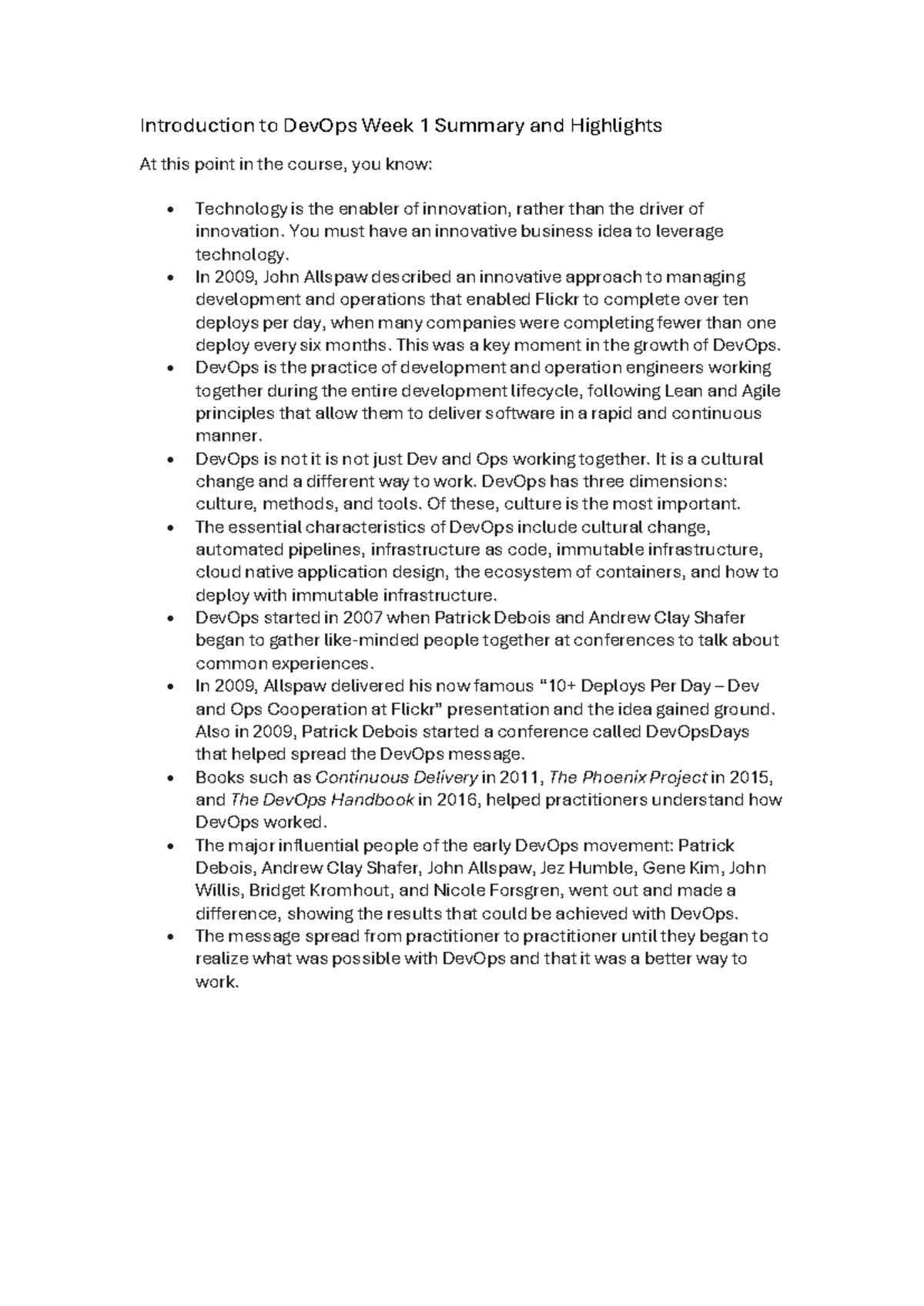 Introduction to Dev Ops Week 1 Summary and Highlights - You must have an innovative business ...