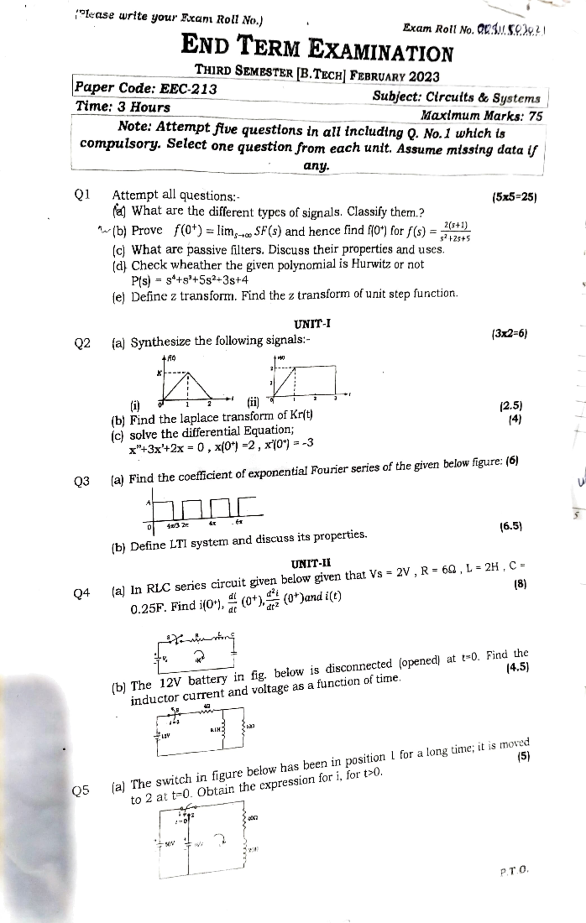 Endterm Cn S - btech - (Please write your Fxan Roll No.) |Paper Code: EEC- Time: 3 Hours Q Q Q Q ...