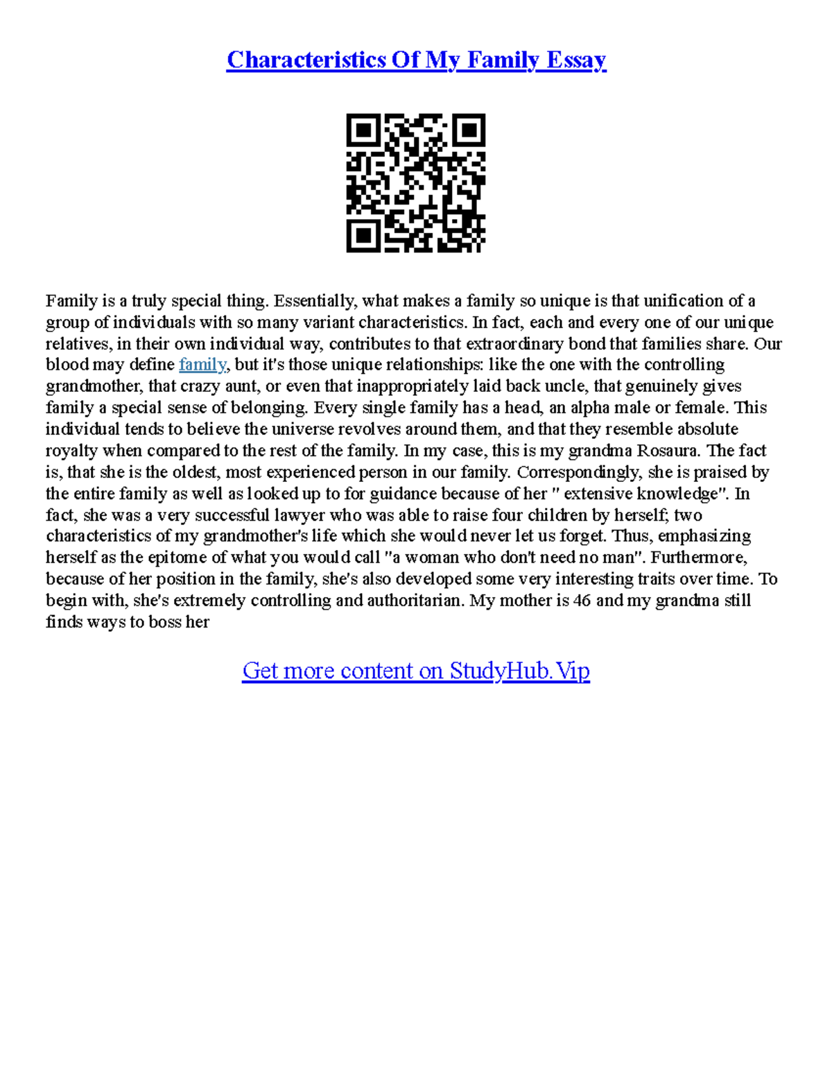Mi Familia Essay - Characteristics Of My Family Essay Family is a truly ...
