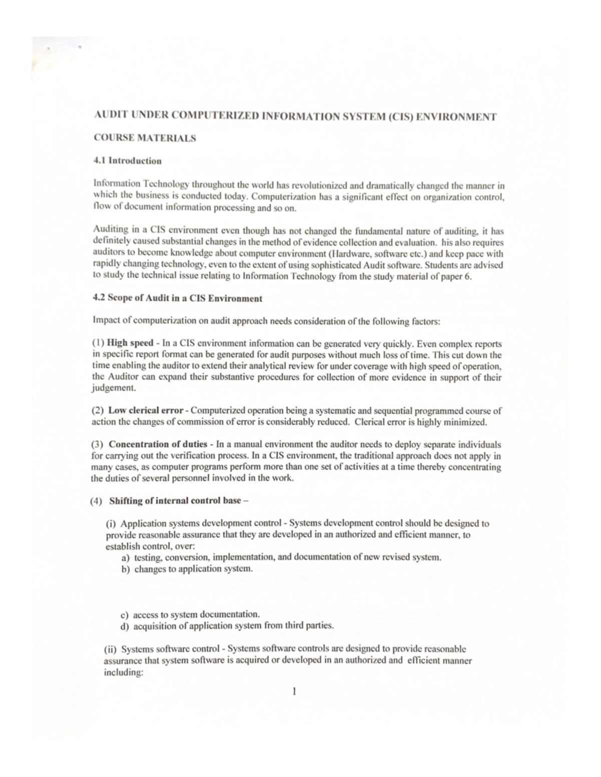 IT Under Computerized Information System CIS Environment - Accounting information system - Studocu