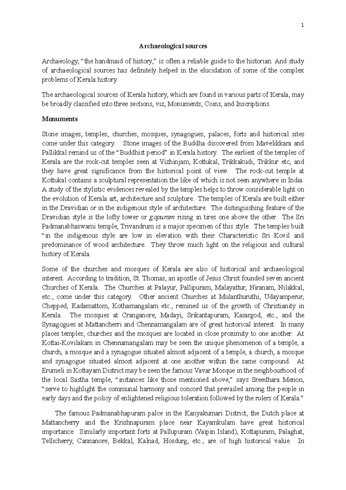 Archaeological sources - 1 Archaeological sources Archaeology, “the ...