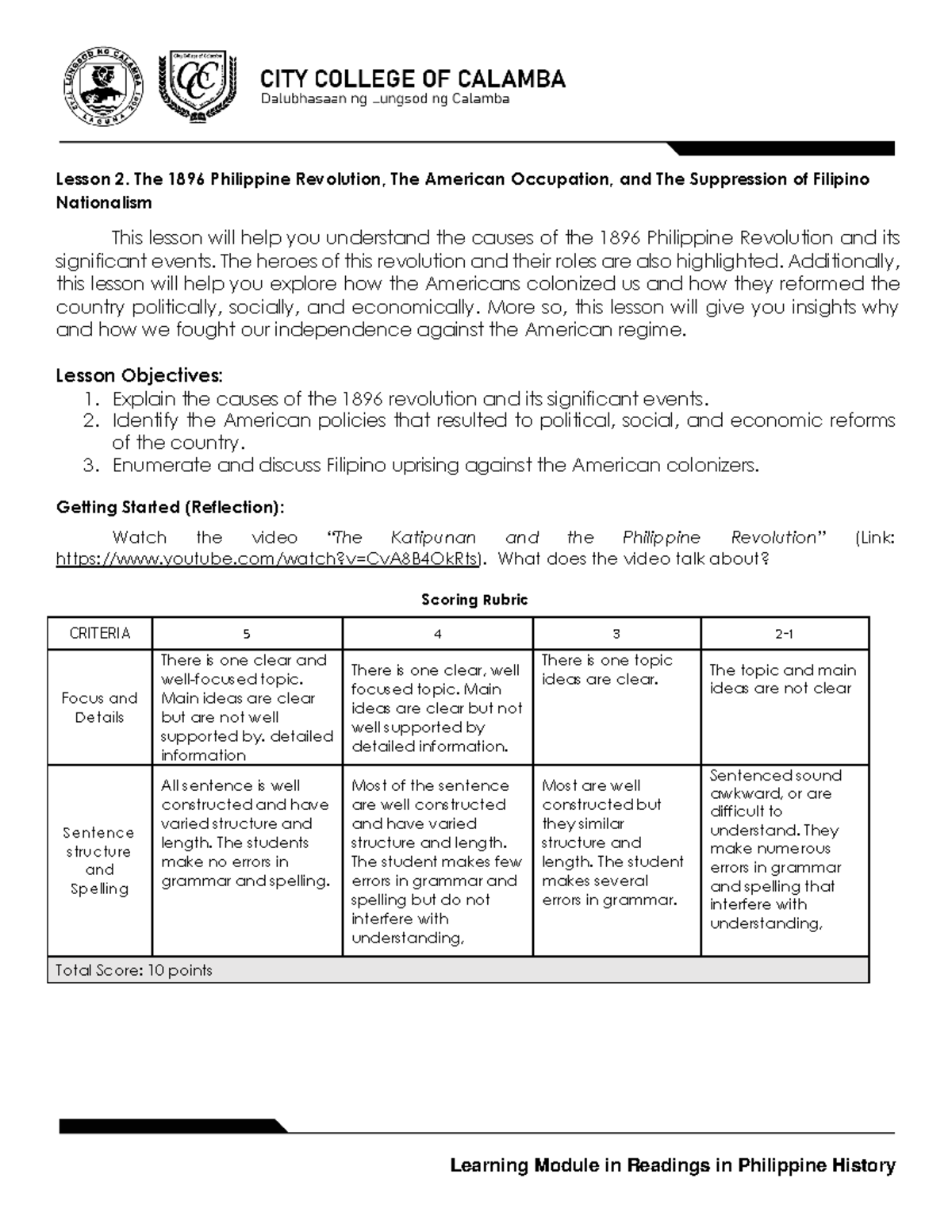Lesson 2Midterm - None - Lesson 2. The 1896 Philippine Revolution, The ...