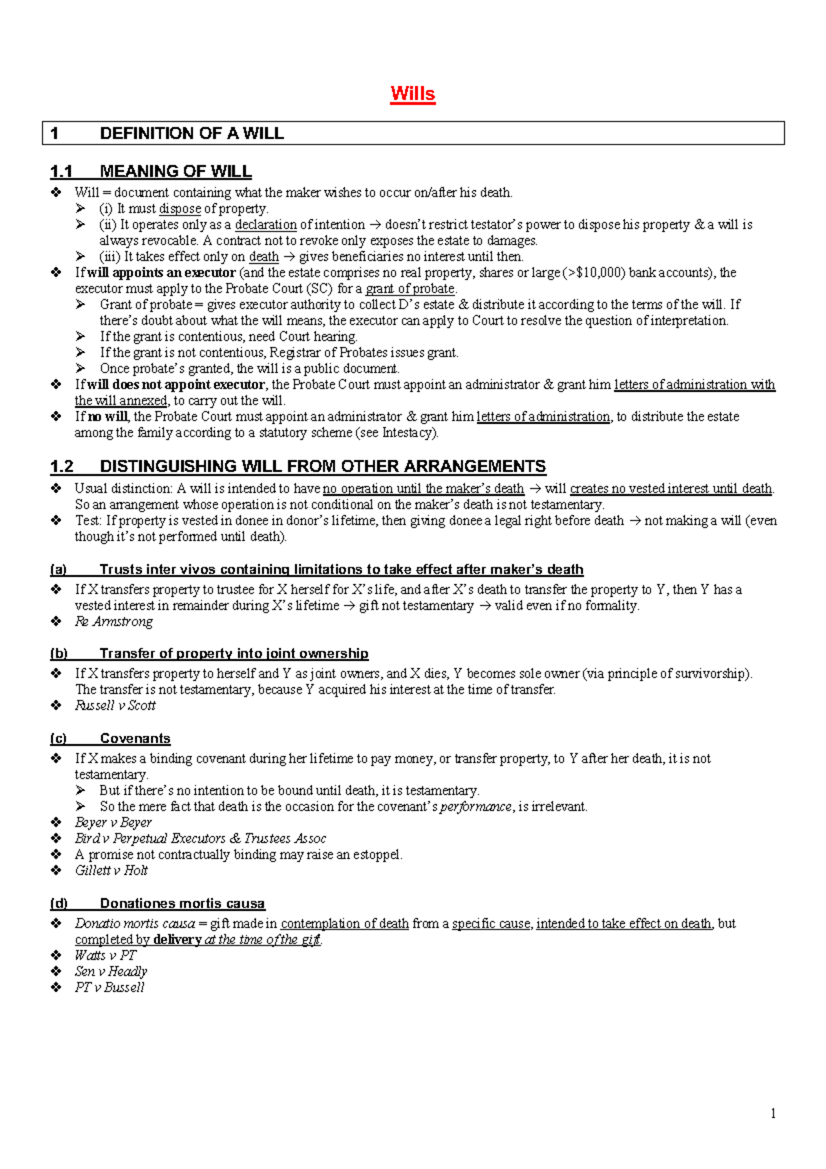 Wills - School of Law - Wills 1 DEFINITION OF A WILL 1 MEANING OF WILL ...