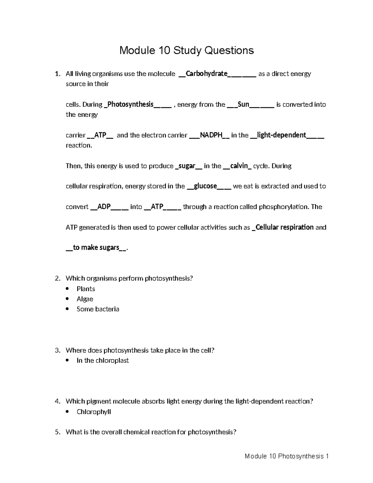 Module 10 Study Questions - Module 10 Study Questions 1. All living ...