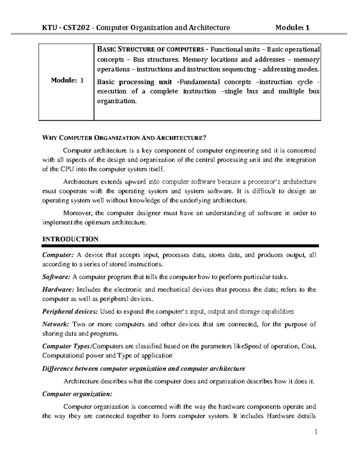COA-Mod-1 - COA module 1 note - Module: 1 BASIC STRUCTURE OF COMPUTERS ...