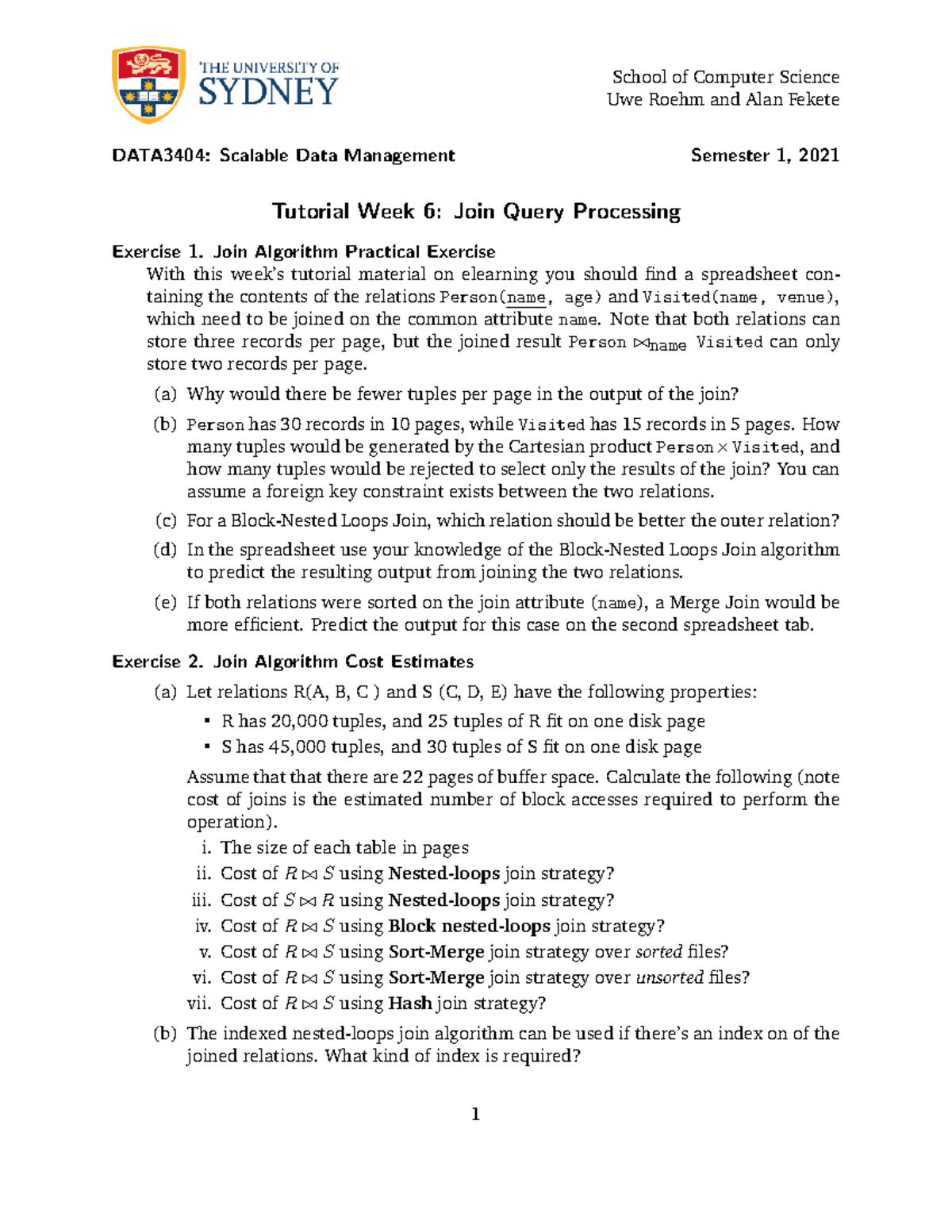 Tutorial week06-Join Query Processing handout - School of Computer ...