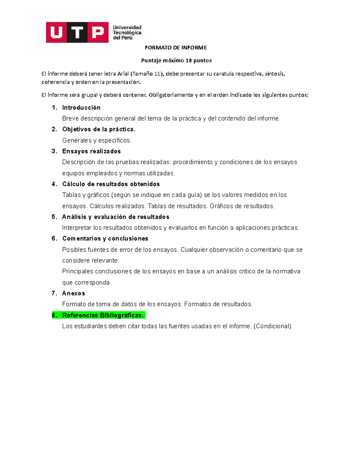 Formato DE Informe - ,................. - FORMATO DE INFORME Puntaje ...