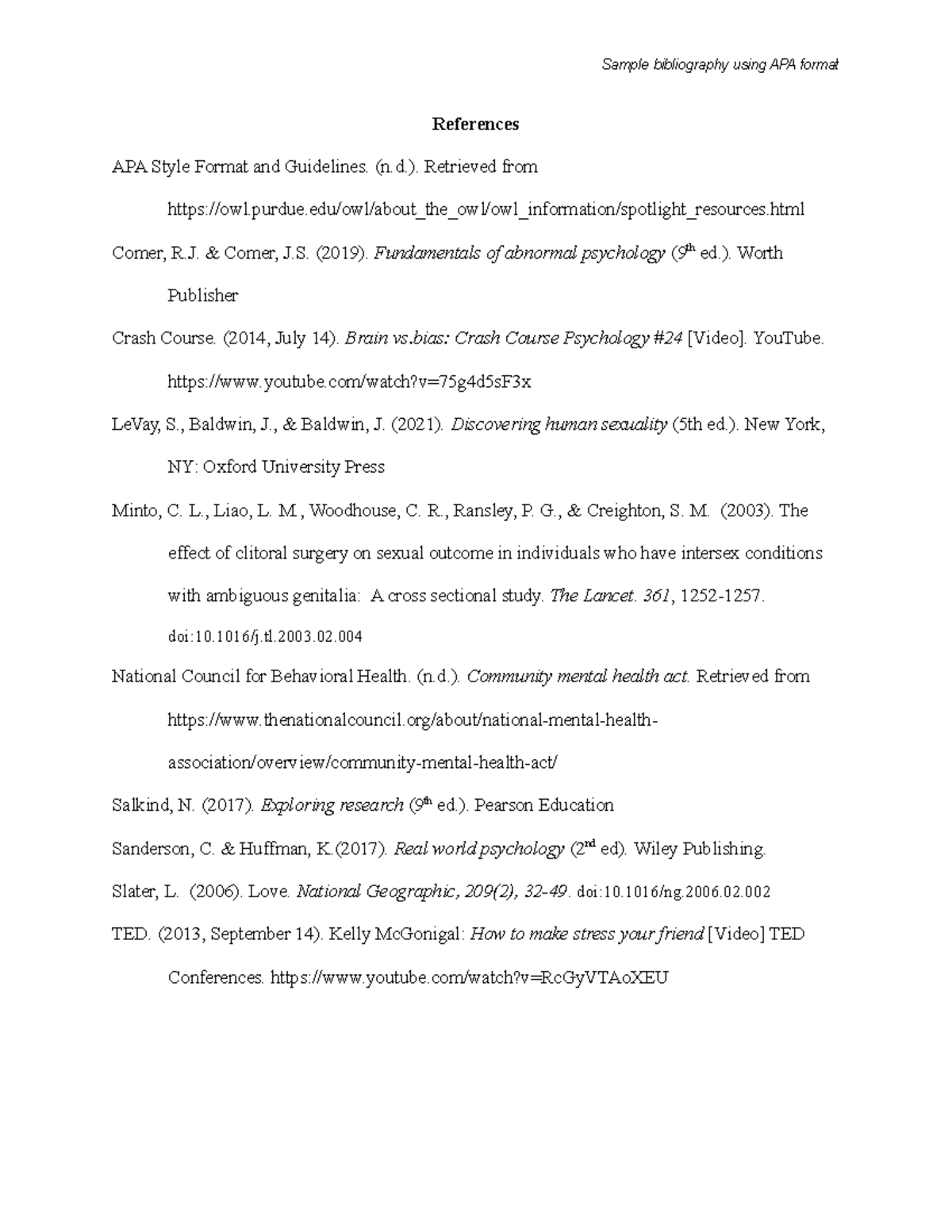 Sample Reference Page 21 - Sample bibliography using APA format ...