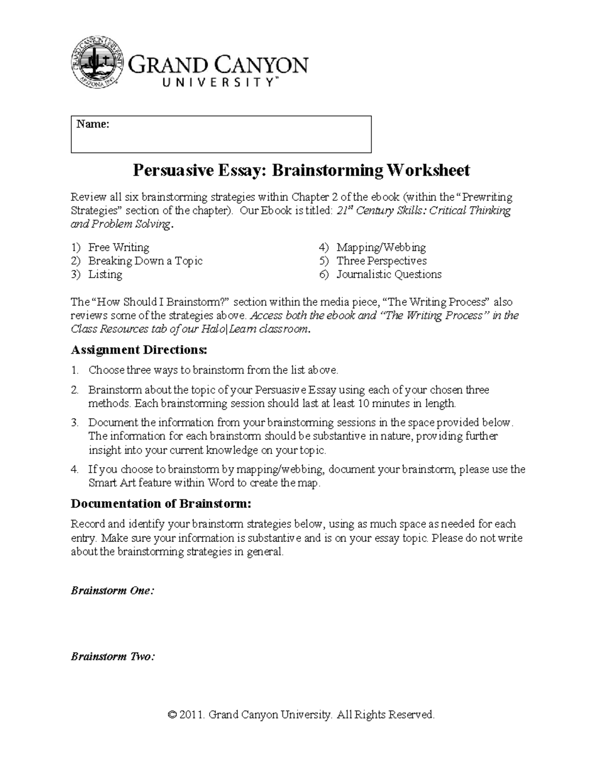 PHI105 T2 Brainstorming Worksheet 4 13 2023 - Name: Persuasive Essay ...